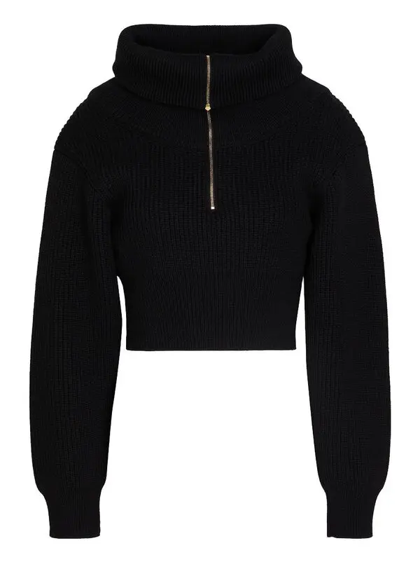 Jacquemus Risoul Cropped Ribbed Merino Wool Half-zip Sweater - Black
