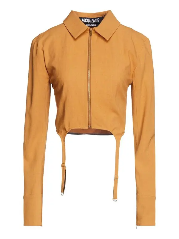 Jacquemus Draio Cropped Cutout Slub Woven Shirt - Camel