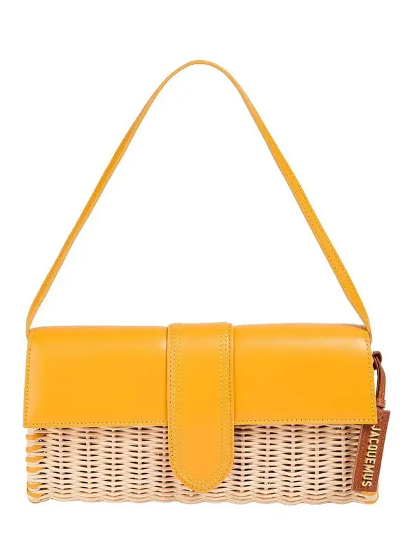 Jacquemus Le Bambino Leather And Raffia Shoulder Bag - Saffron