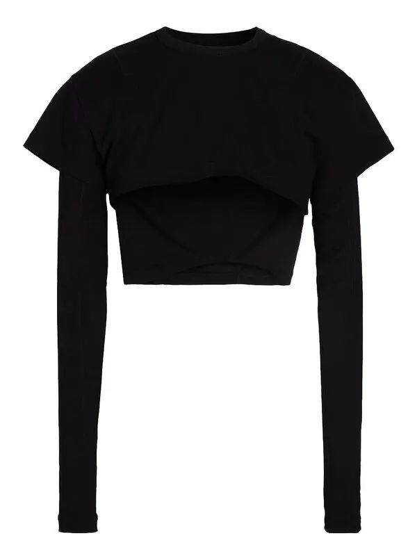 Jacquemus Cropped Layered Cotton-jersey Top - Black
