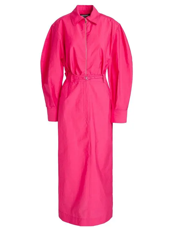 Jacquemus Uzco Cutout Cotton-blend Midi Shirt Dress - Fuchsia