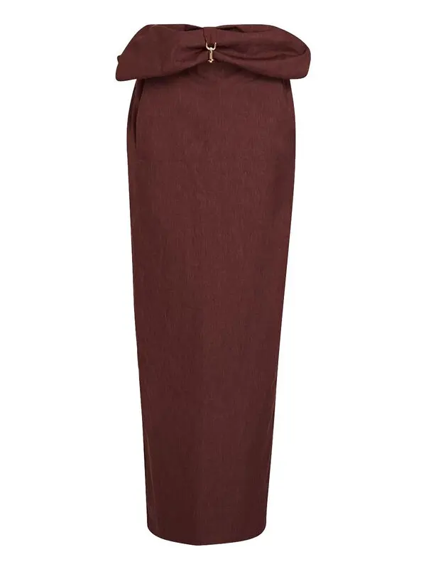 Jacquemus Draped Linen Maxi Pencil Skirt - Burgundy
