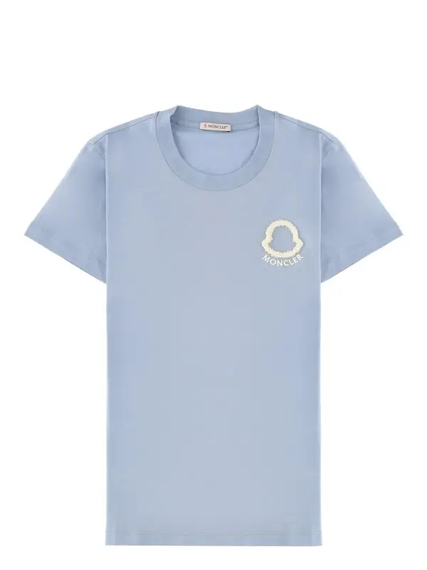 Moncler T-shirt With Embroidered Logo - Azure