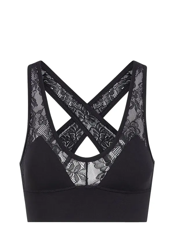 FLEUR DU MAL Le Stretch Lace Sports Bra - Black