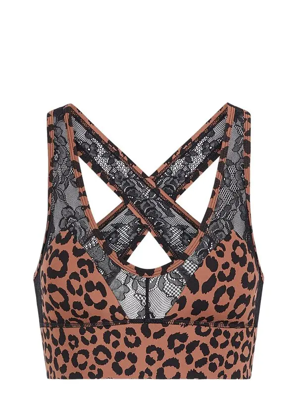 FLEUR DU MAL Le Stretch Lace Sports Bra - Neutral Leopard