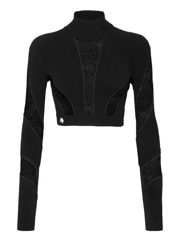 Philipp Plein Lace Long-sleeved Cropped Top - Black