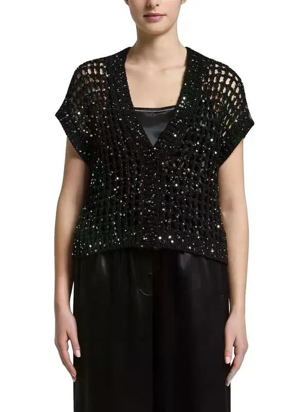 Peserico Sequin-embellished Open-knit Cardigan - Black