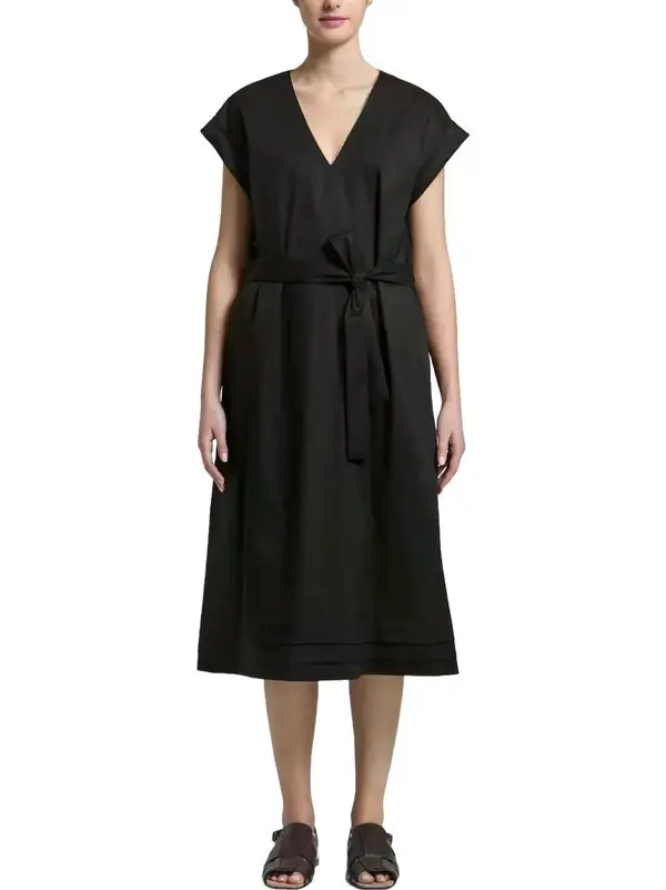 Peserico Tied-waist V-neck Midi Dress - Black