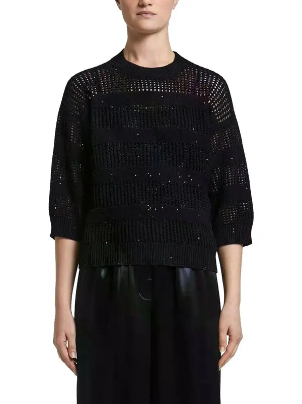 Peserico Sequin-embellished Open-knit Sweater - Black