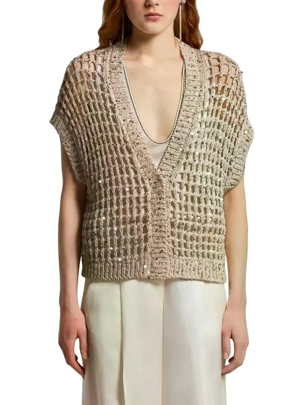 Peserico Sequin-embellished Open-knit Cardigan - Neutrals