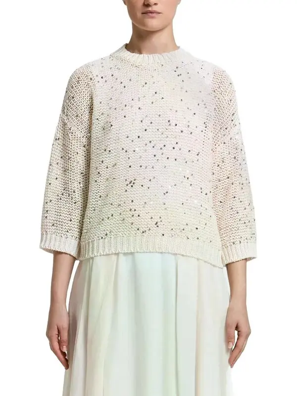 Peserico Sequin-embellished Open-knit Sweater - Neutrals