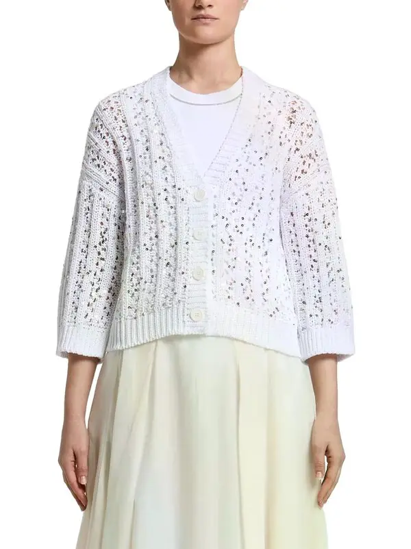 Peserico Sequin-embellished Open-knit Cardigan - White