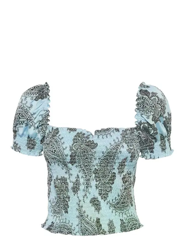 Sandro Paisley Print Smocked Blouse - Blue