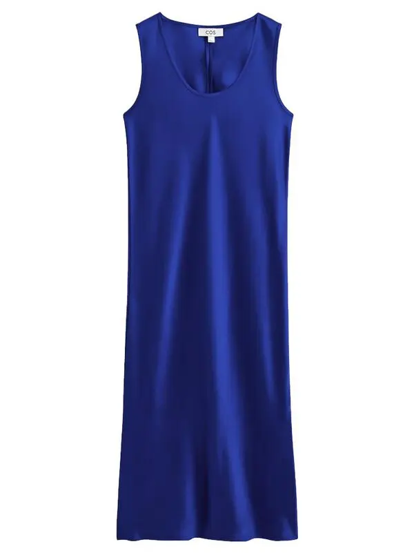 Cos Scoop-neck Satin Midi Dress With Side Slits - Blue