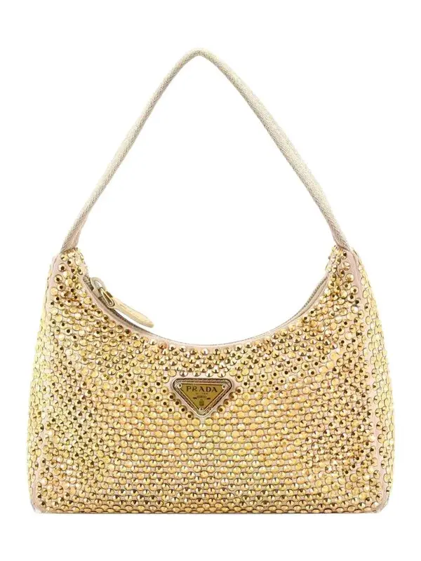 Prada Re-edition 2000 Crystal Embellished Mini Hobo Bag - Gold