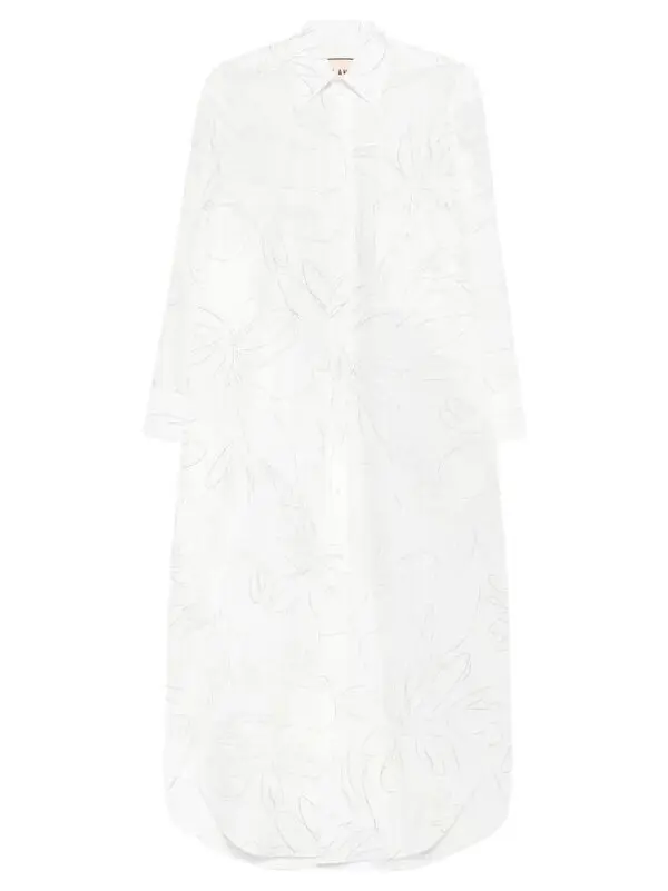 Plan C Floral-pattern Shirt Midi Dress - White