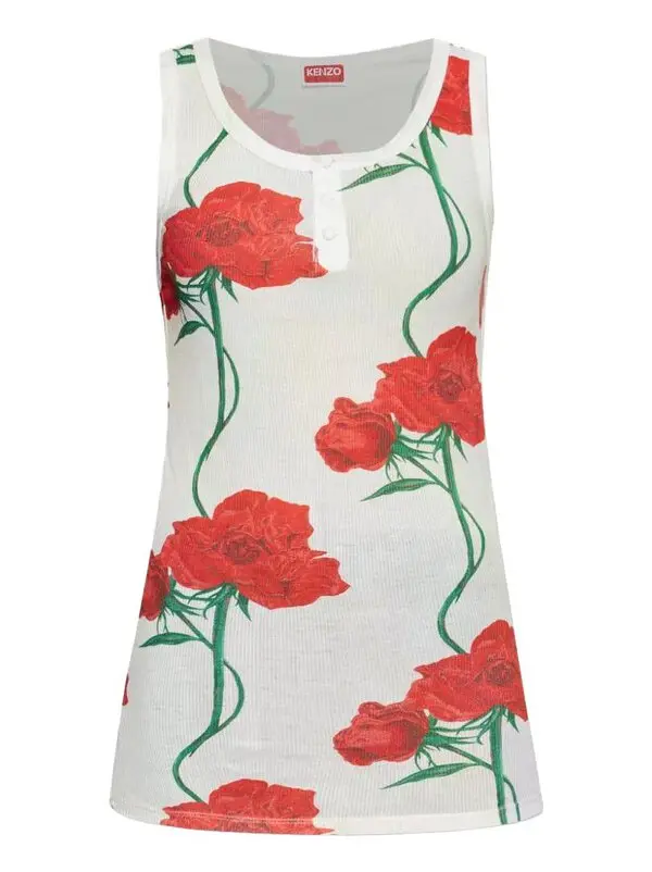 Kenzo Floral Print Tank Top - White