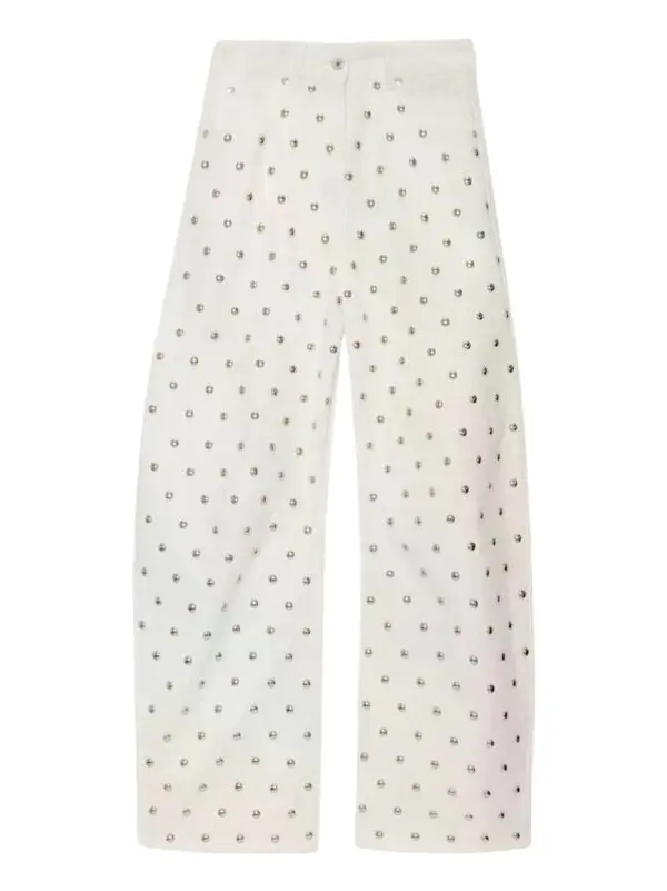 MSGM Stud-embellished Wide-leg Jeans - White
