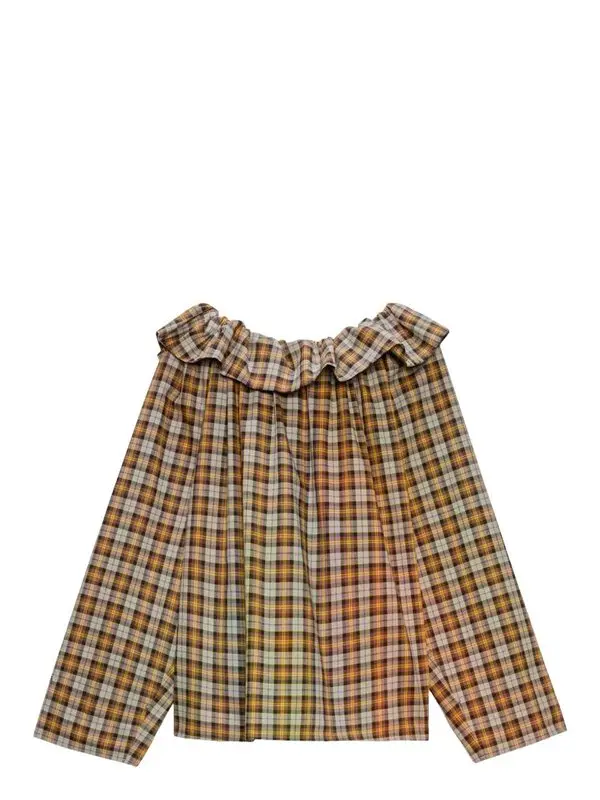 MSGM Ruffled Plaid Blouse - Brown