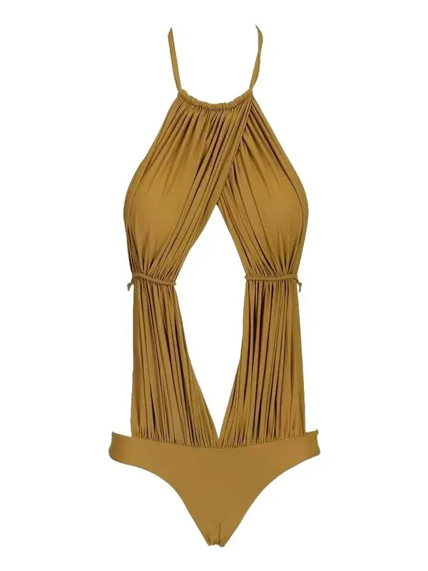 AMAZUIN Crossover Cut-out Bodysuit - Brown