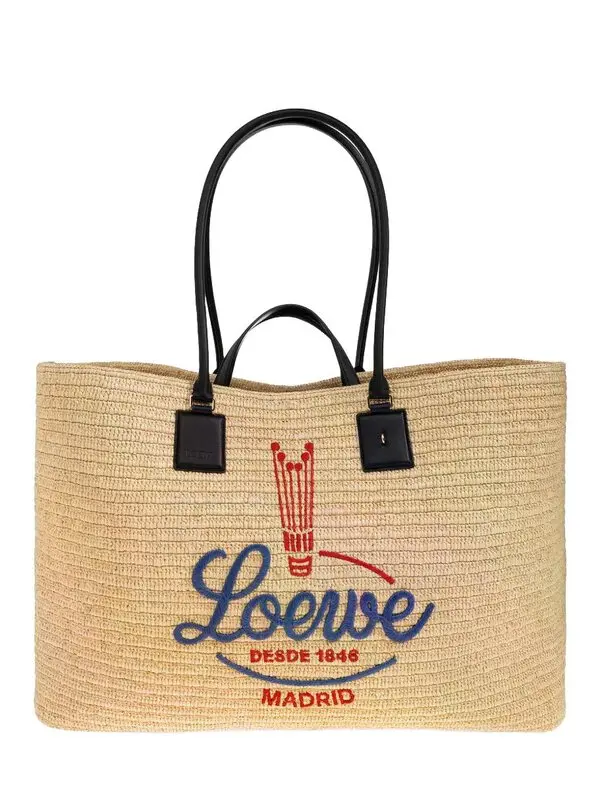 Loewe Xl Verano Embroidered-logo Woven Tote Bag - Neutrals