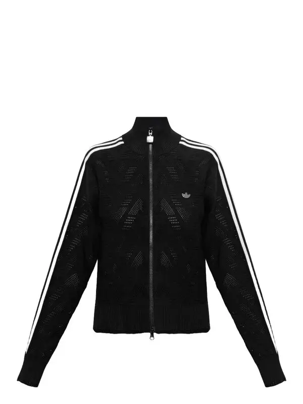 Adidas Firebird Knitted Crochet Zip-up Sweater - Black