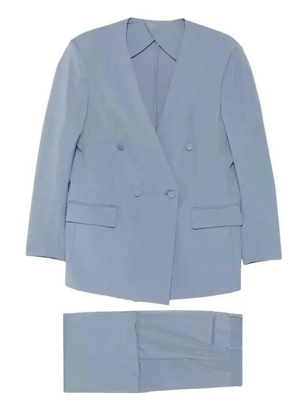 MARSEM Double-breasted Collarless Suit - Blue