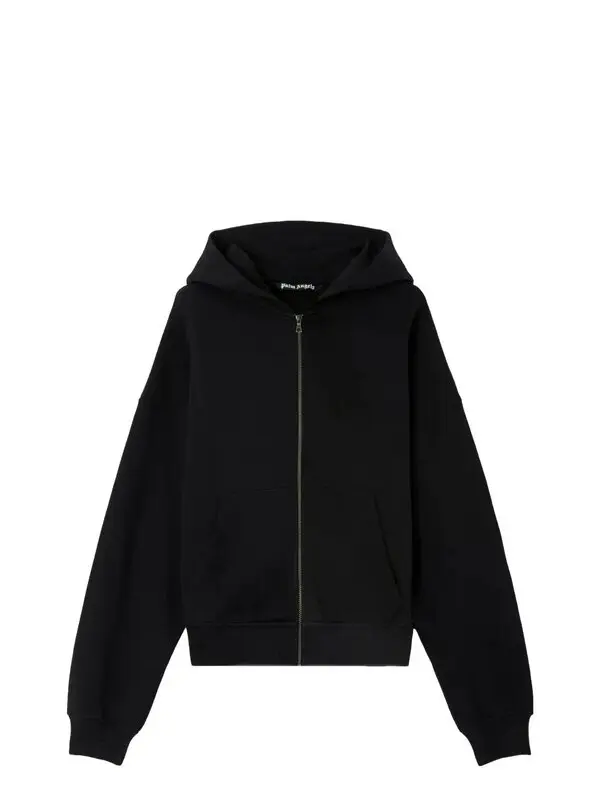 Palm Angels Curved Logo Zip Hoodie - Black