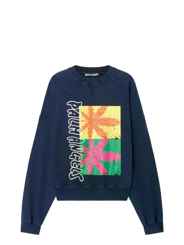 Palm Angels Palm-leaf-print Sweatshirt - Blue