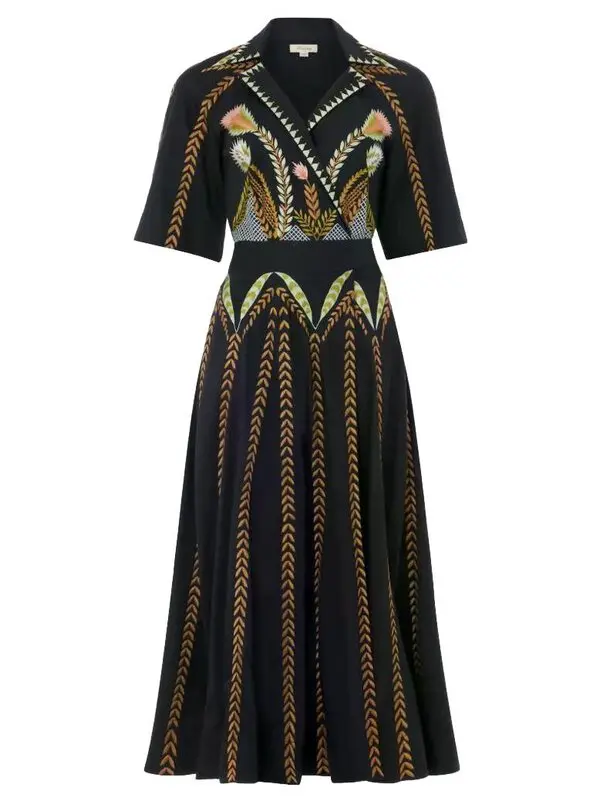 TEMPERLEY LONDON Floral-embroidered Wrap Dress - Black
