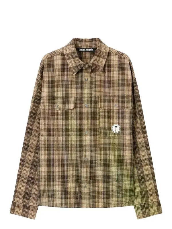 Palm Angels Logo-patch Checked-pattern Shirt - Brown