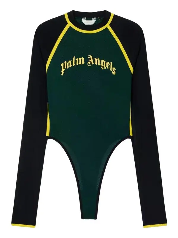 Palm Angels Curved Logo Long Sleeve Bodysuit - Black