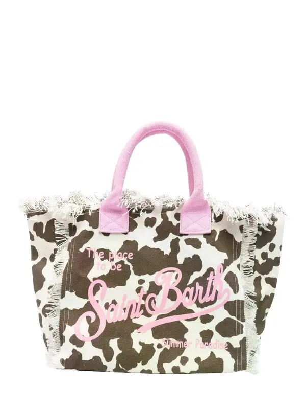 MC2 SAINT BARTH Cow-print Frayed Tote Bag - White