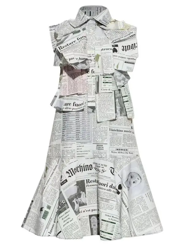 Moschino Newspaper-print Ruffled Mini Dress - White