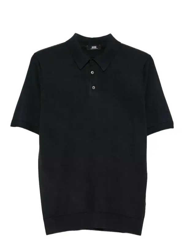 Alpha Studio Buttoned Knit Polo Shirt - Blue