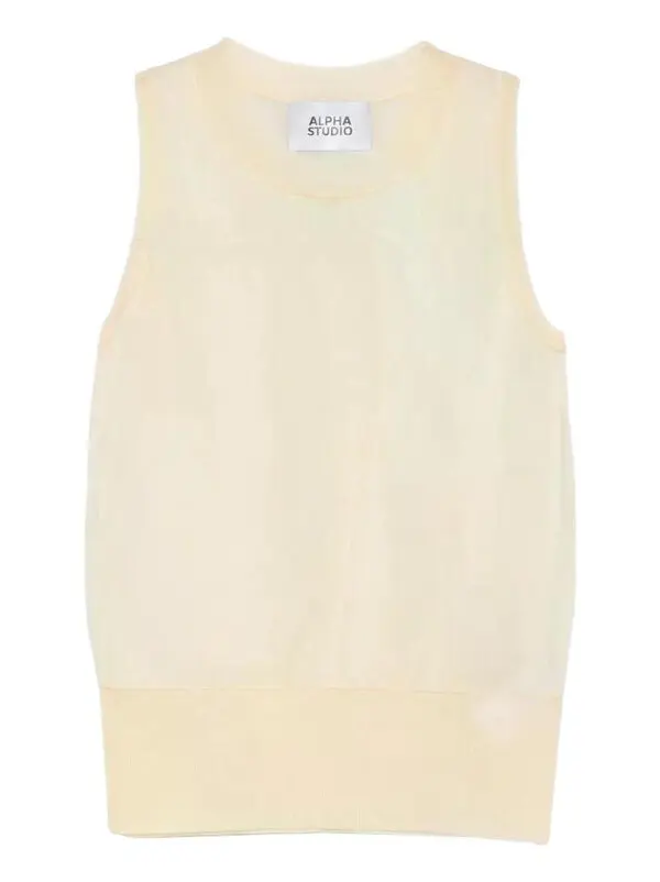 Alpha Studio Sheer Crew Neck Top - Neutrals