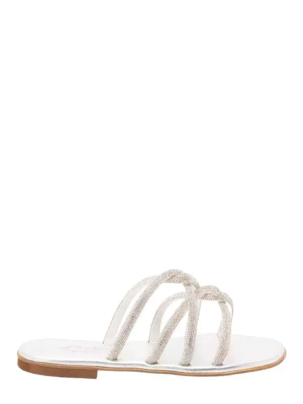KIMA Knotted Embellished Flat Sandals - Silver