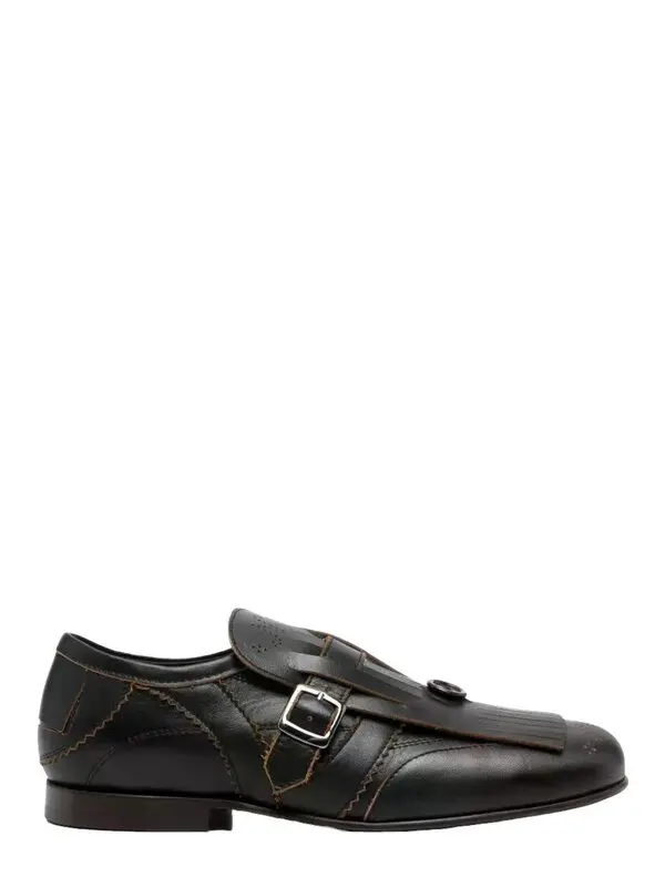 NULLUS Kiltie-fringe Buckled Monk Shoes - Brown