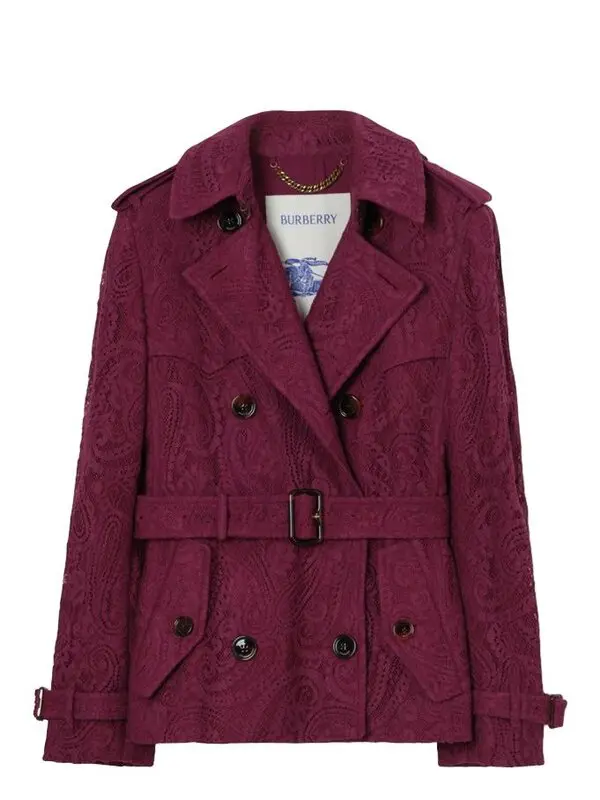 Burberry Short Paisley Lace Foxfield Trench Coat - Allium Purple