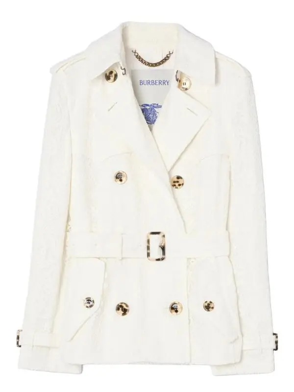 Burberry Short Paisley Lace Trench Coat - Chalk White