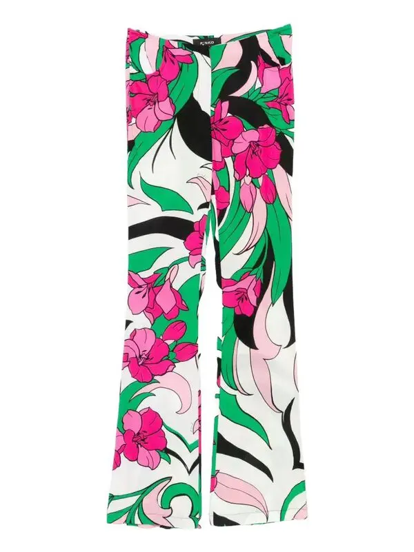 Pinko Floral-print Flared Trousers - White