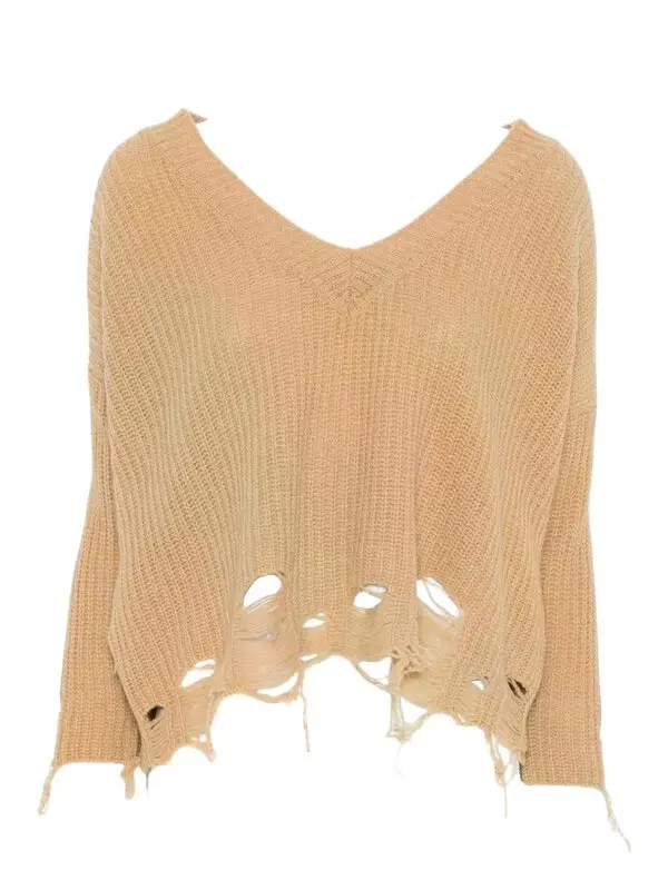 Pinko Distressed V-neck Sweater - Neutrals