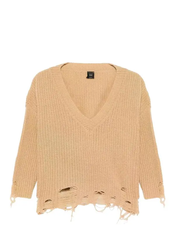 Pinko Distressed V-neck Sweater - Neutrals