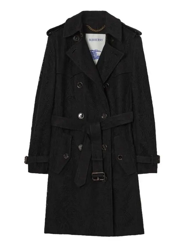Burberry Midlength Paisley Lace Trench Coat - Black