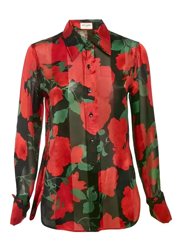 Saint Laurent Floral-print Shirt - Black