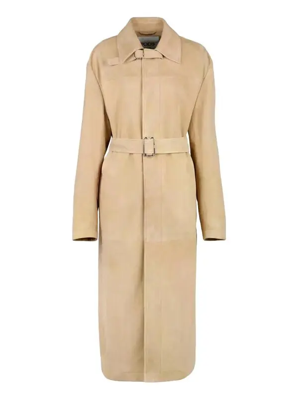TOD'S Belted Suede Coat - Neutrals