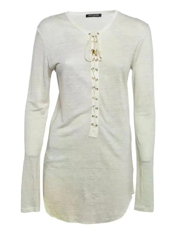 Balmain Lace-up Linen Top - White