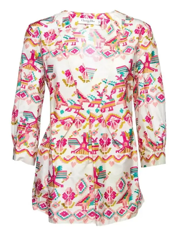 Dior Graphic-print Silk Blouse - Pink