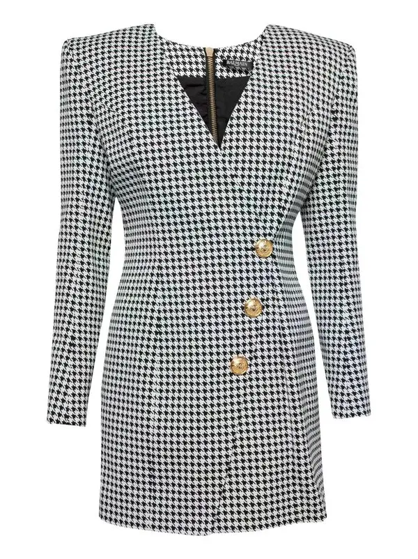 Balmain Houndstooth Mini Dress - Black