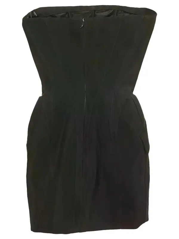 MUGLER Strapless Mini Dress With Slit - Black
